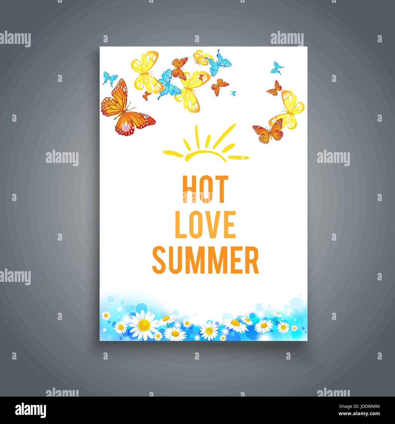 Summer blank with butterflies.Summer sky background. Bright summer ...