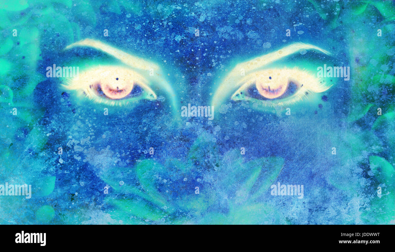 A pair of beautiful blue women eyes beaming, color rust effect Stock ...