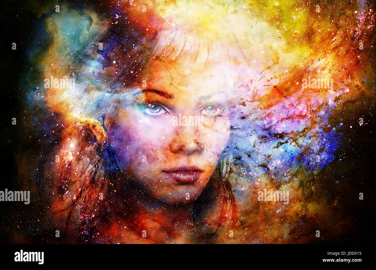 Goddess Woman in Cosmic space. Cosmic Space background Stock Photo - Alamy