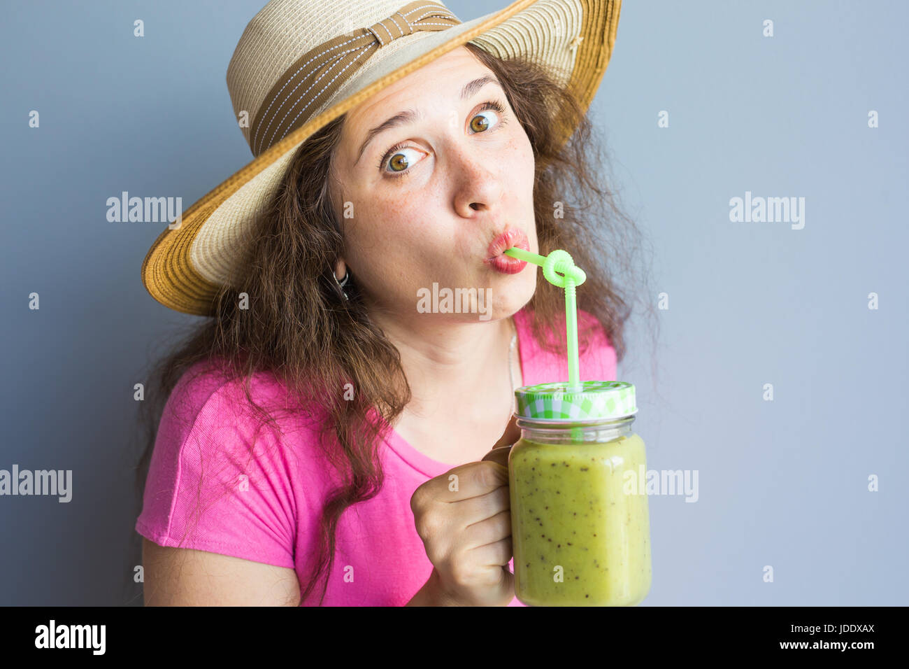 Organic Food Healthy Eating Woman Drinking Fresh Raw Green Detox Vegetable Juice Healthy