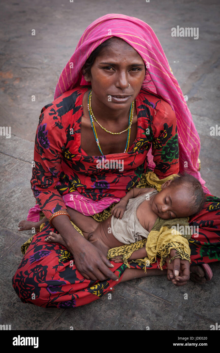 Mother with Baby begging on the Street of Delhi,India,Asia,General ...