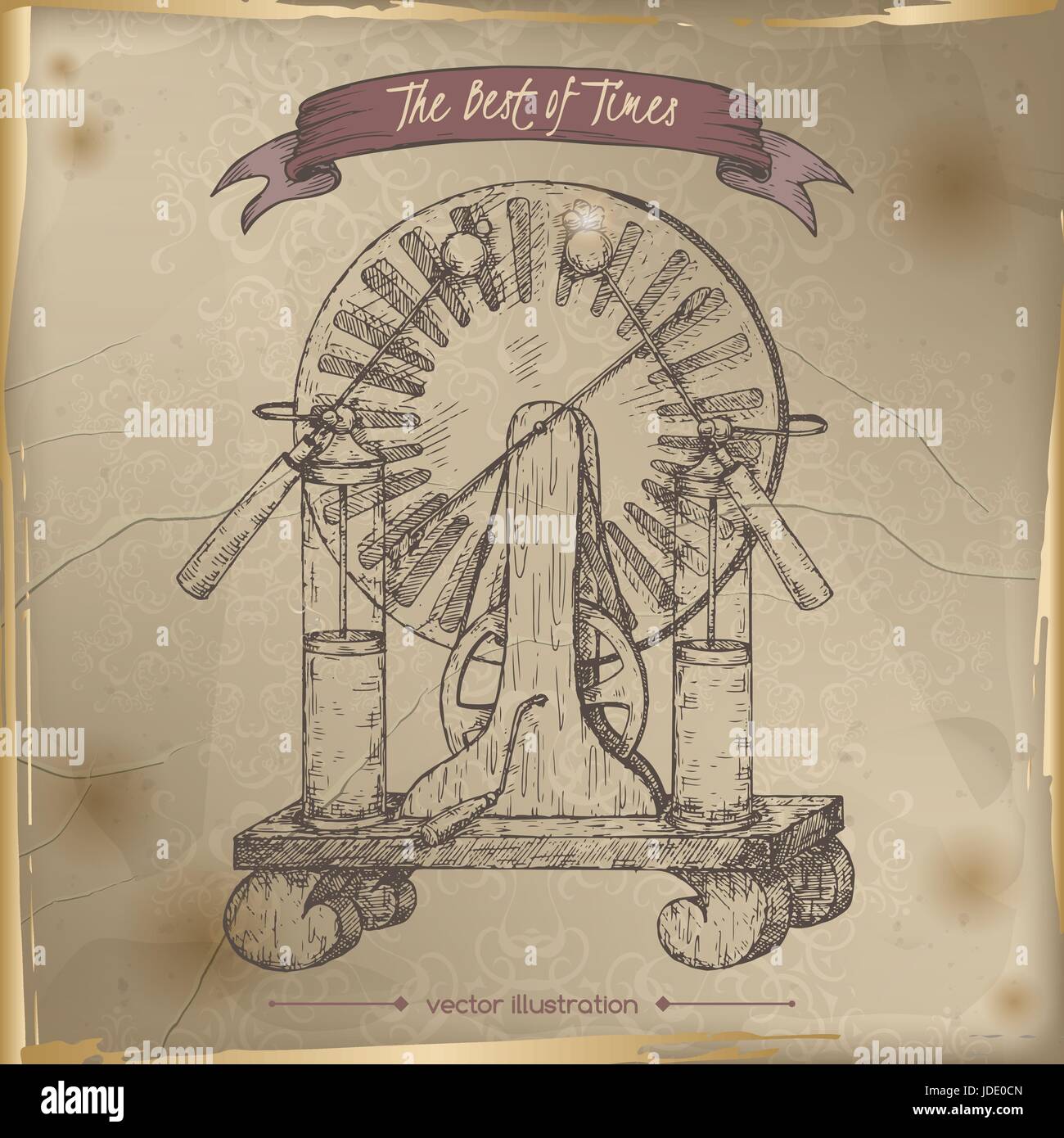 Antique electricity generator model sketch placed on old paper ...