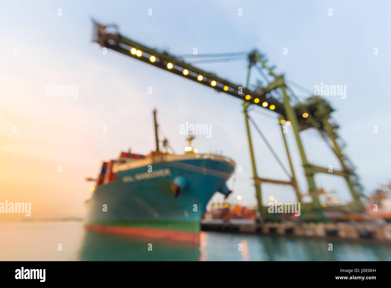 Blurred abstract background of Industrial port with container ship at ...