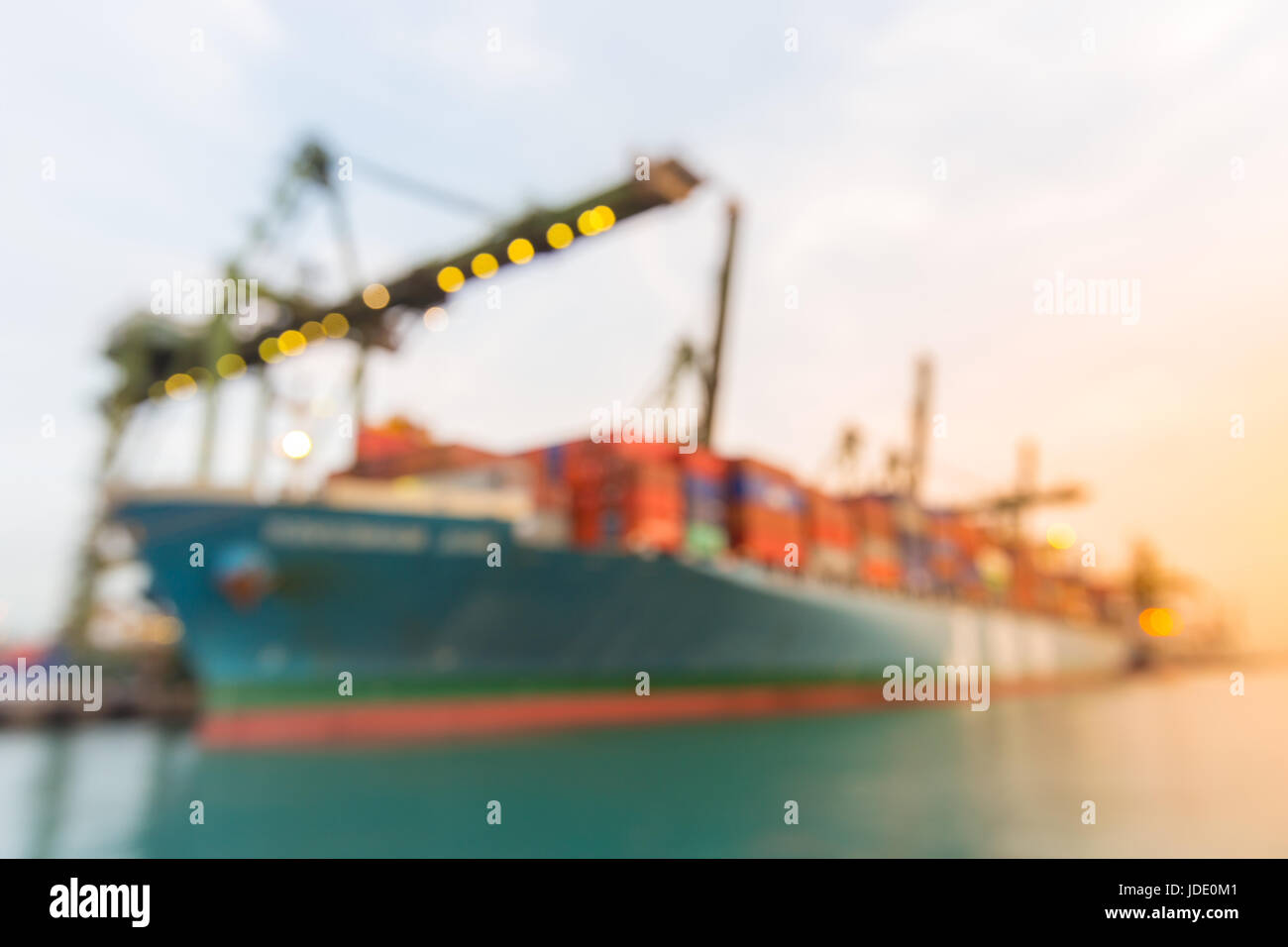 Blurred abstract background of Industrial port with container ship at ...