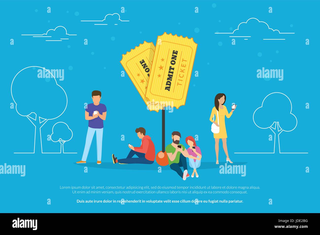 Two tickets pin symbol concept vector illustration of people using ...