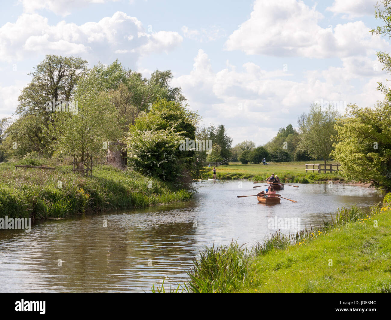 people rowing boats down the river stour in dedham essex uk england in ...