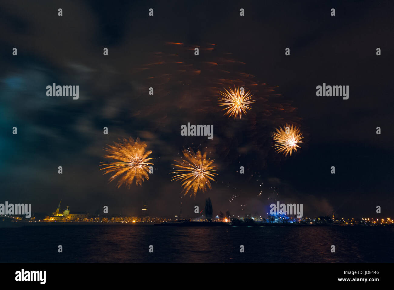 Colored New Year fireworks in centre of Riga Stock Photo - Alamy