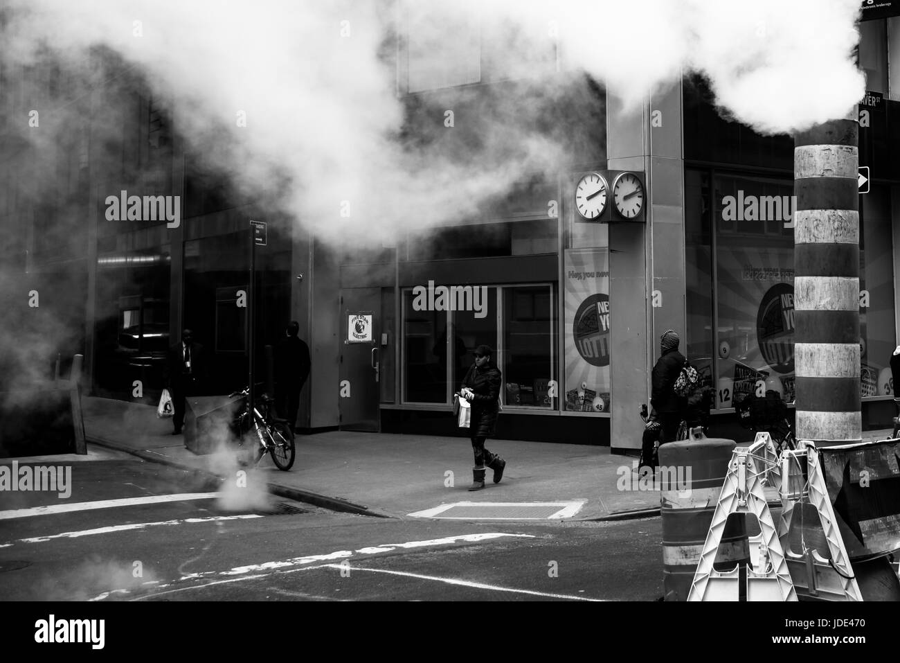 New York City, United States – April 19, 2017: Steam rising up in Wall ...