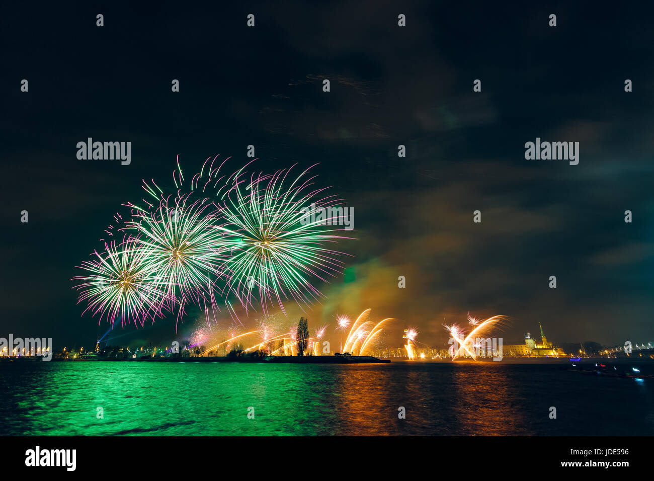 Colored New Year fireworks in centre of Riga Stock Photo - Alamy
