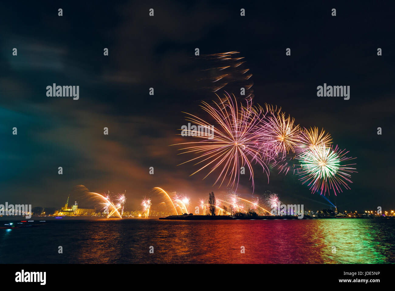 Colored New Year fireworks in centre of Riga Stock Photo - Alamy