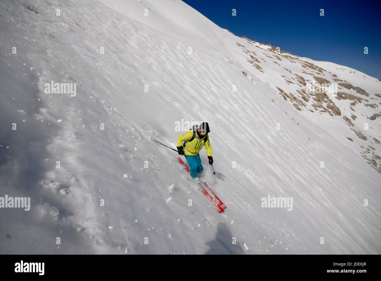 Skier off piste on the back of the Grand Monte, heading for the ...