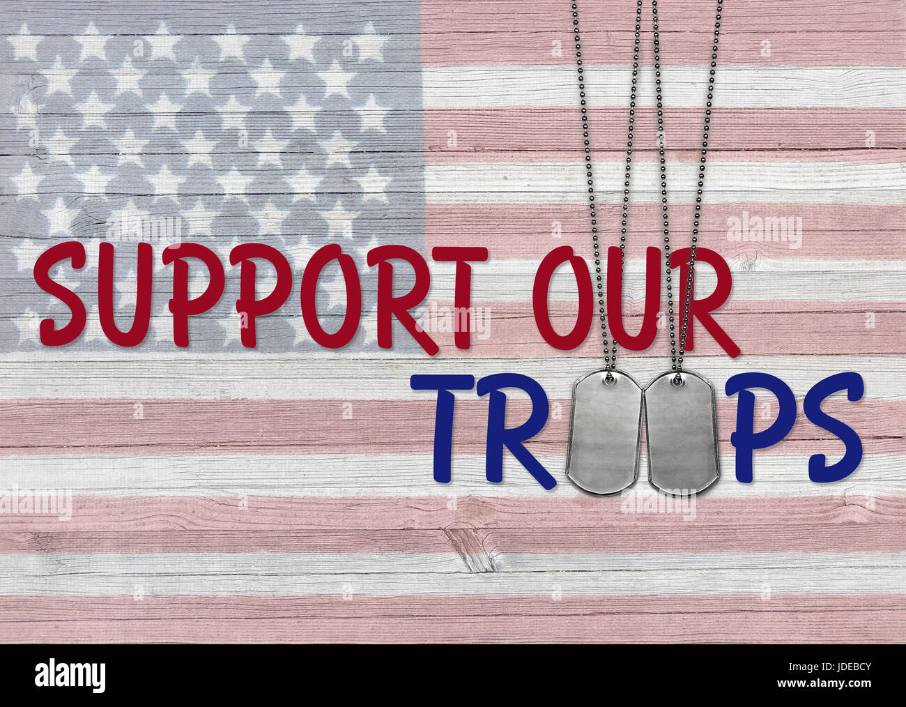 support our troops phrase on rustic American flag background with ...