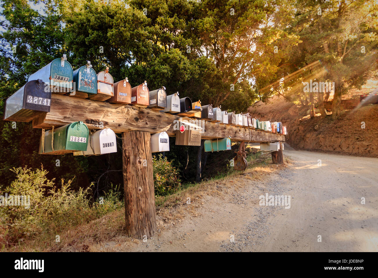 Mailboxes in a row along a country road Stock Photo - Alamy