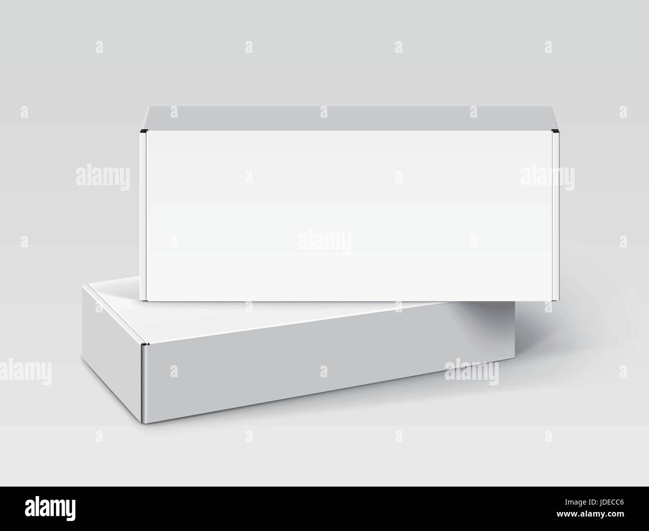 one white blank box stacking on another left tilt one, isolated gray ...