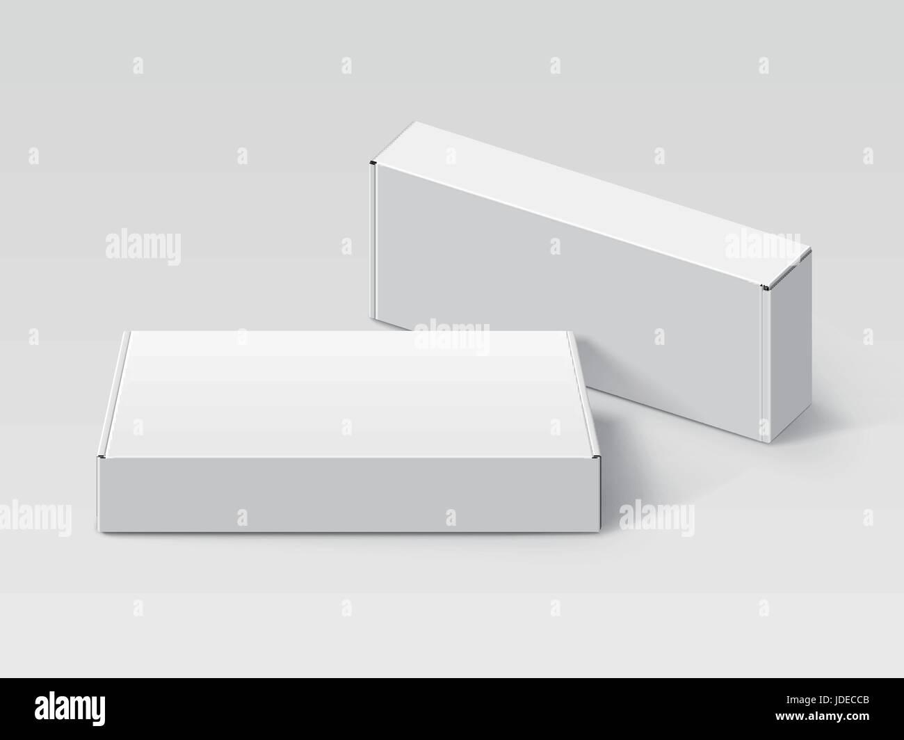 two white blank boxes, one right tilt, isolated gray background, 3d ...