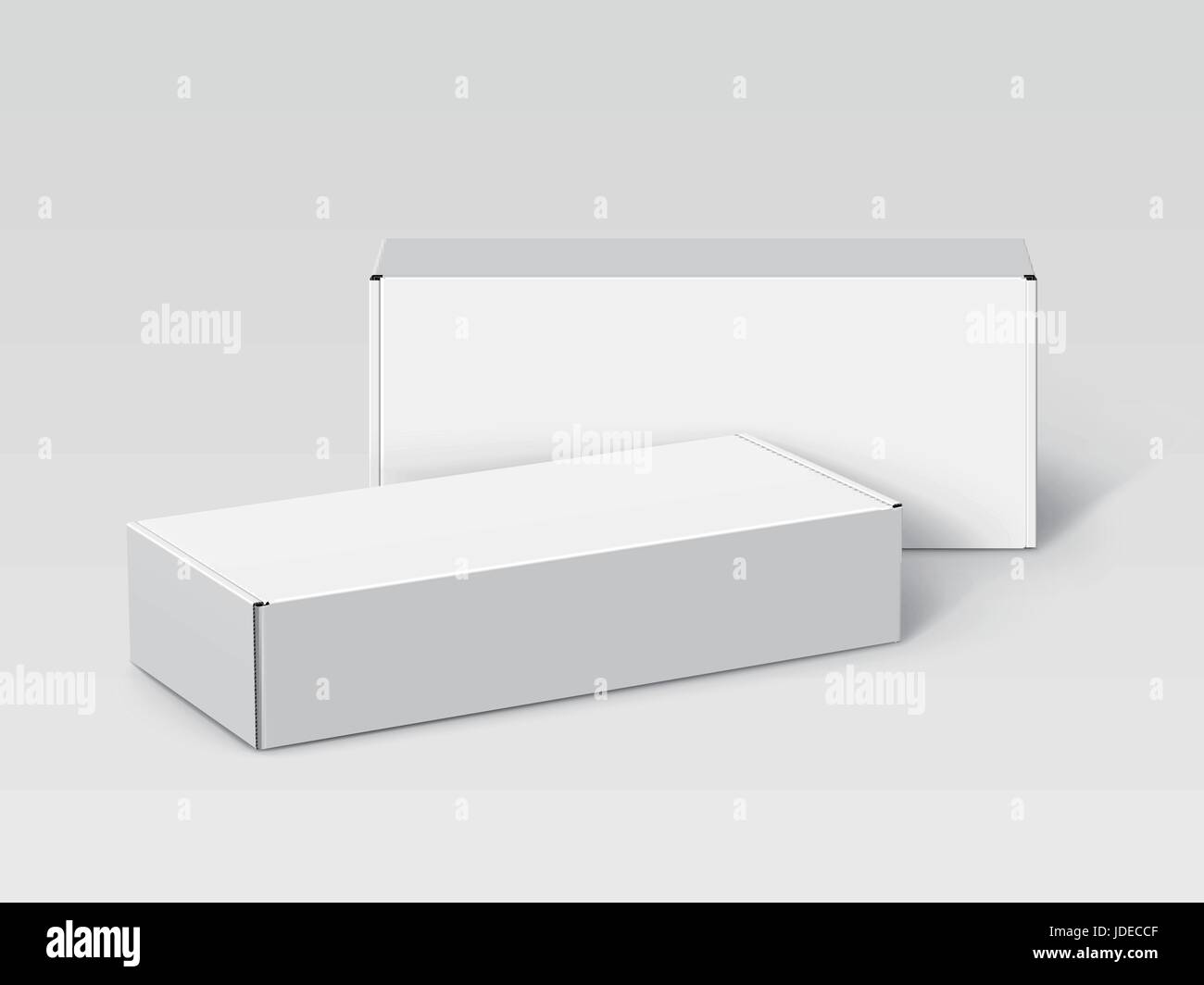 two white blank boxes, one left tilt, isolated gray background, 3d ...