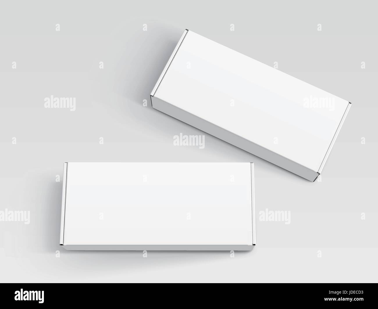 two white blank boxes, one right tilt, isolated gray background, 3d ...