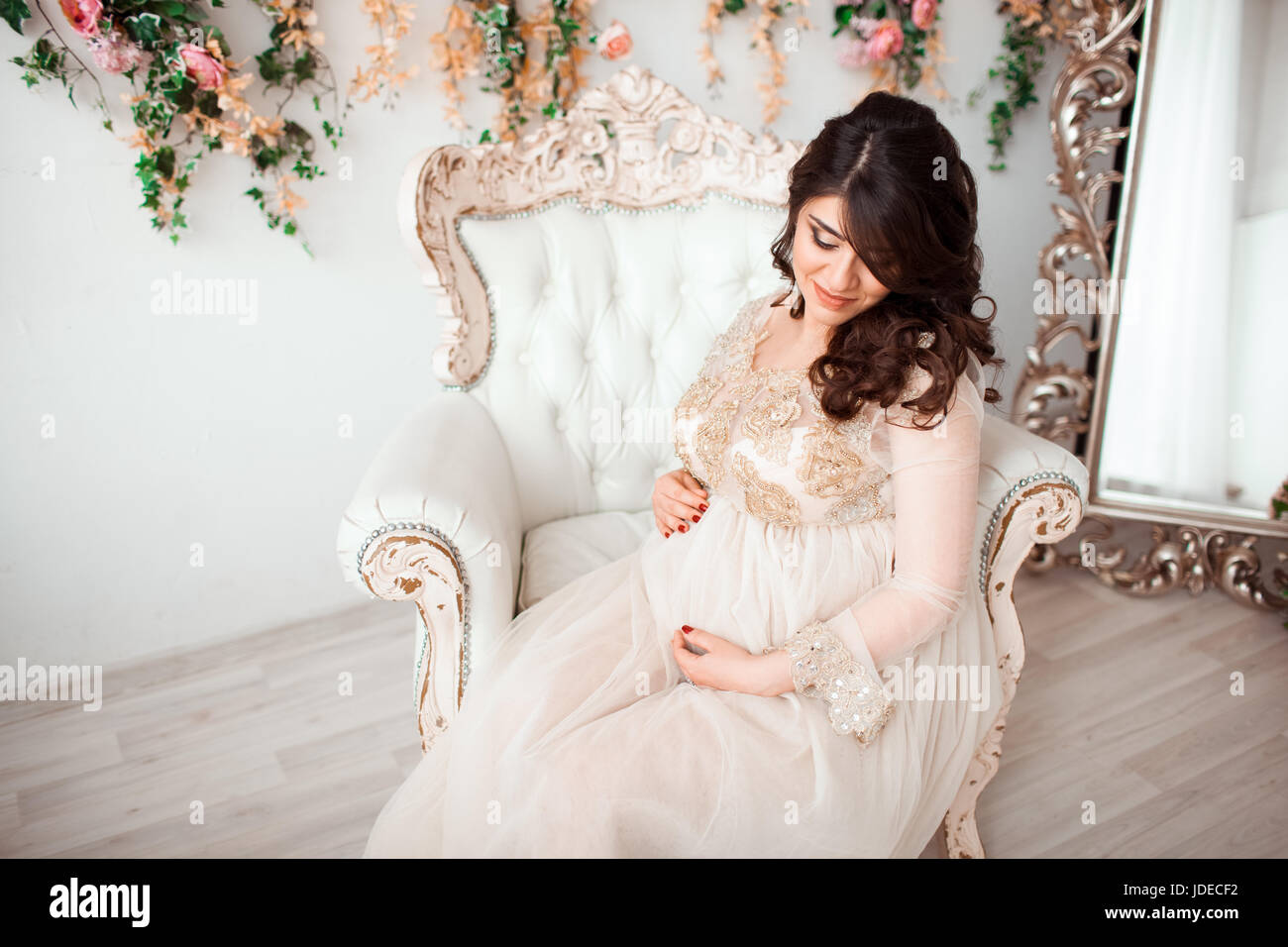 pregnancy, motherhood and happiness concept - happy future mother ...