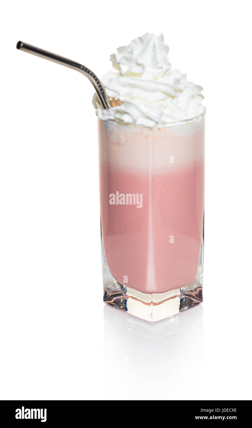 milky strawberry cocktail in a glass on white background Stock Photo ...