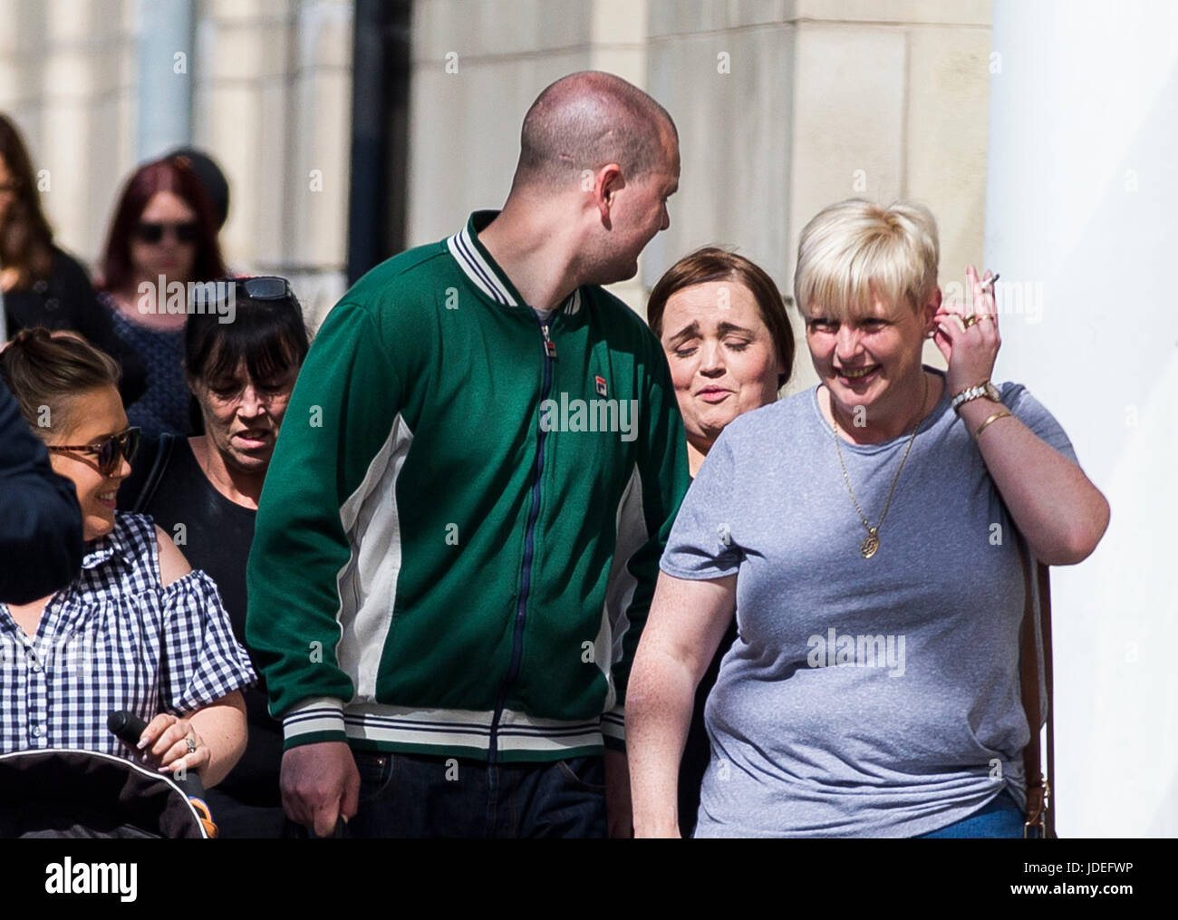 Christine Connor (second right) walking to Laganside Courts, Belfast ...