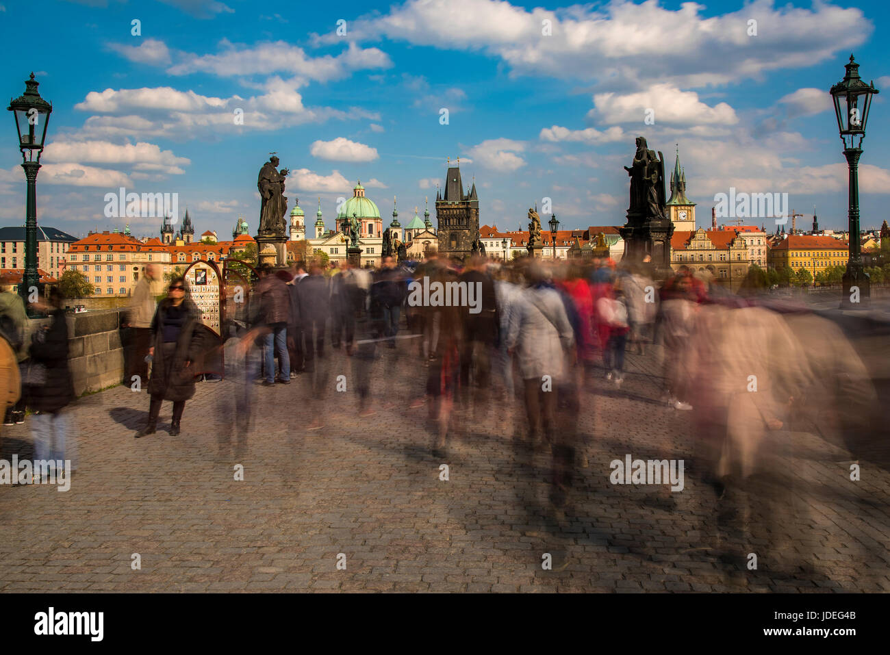 Crowds of tourists on Charles Bridge, Prague, Bohemia, Czech Republic ...