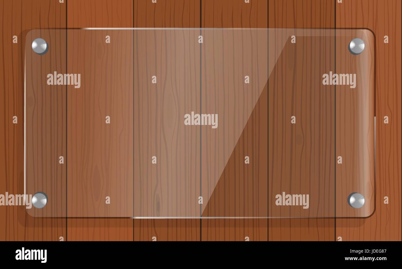 Transparent glass empty plate mock up with brown wooden background ...