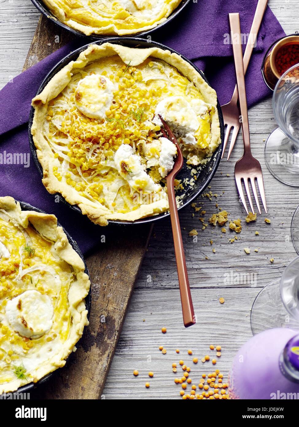 Fennel tartlets with lentils and goat cheese Stock Photo - Alamy