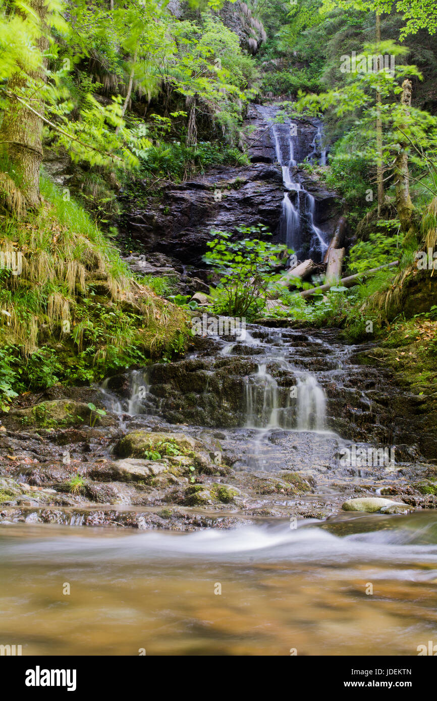 Waterfall confluence right into the fast river Stock Photo - Alamy