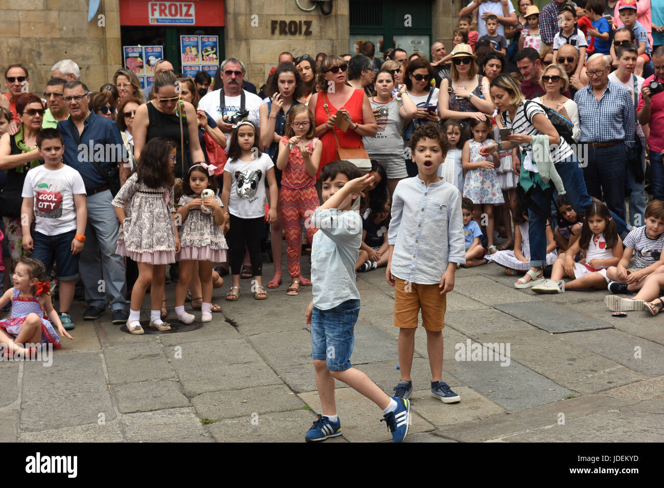 People watching fiesta on the streets of Santiago de Compostela in ...