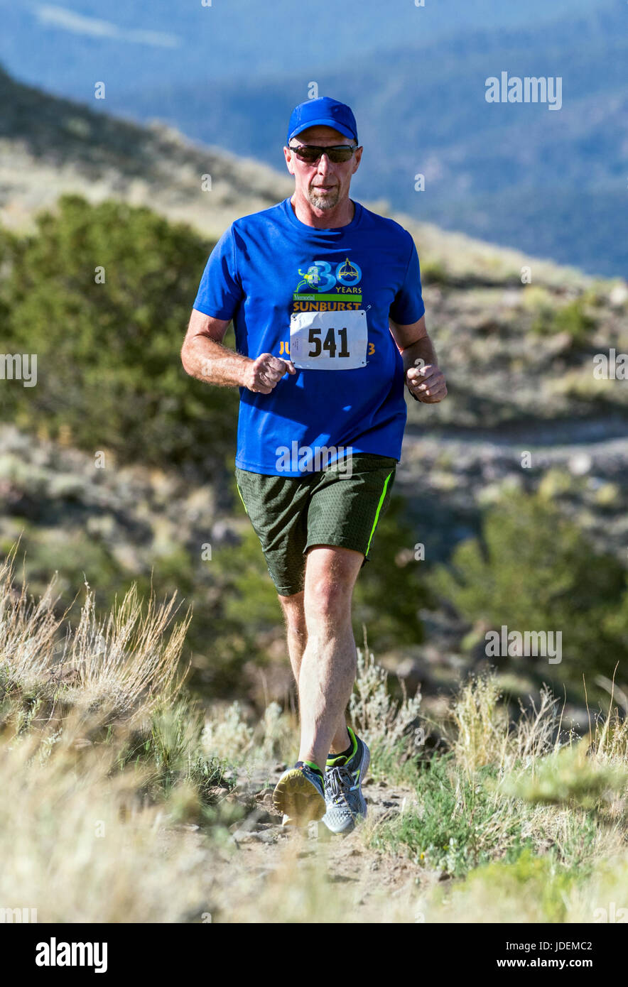 Male runners compete in the Fibark Festival trail run; Salida; Colorado ...