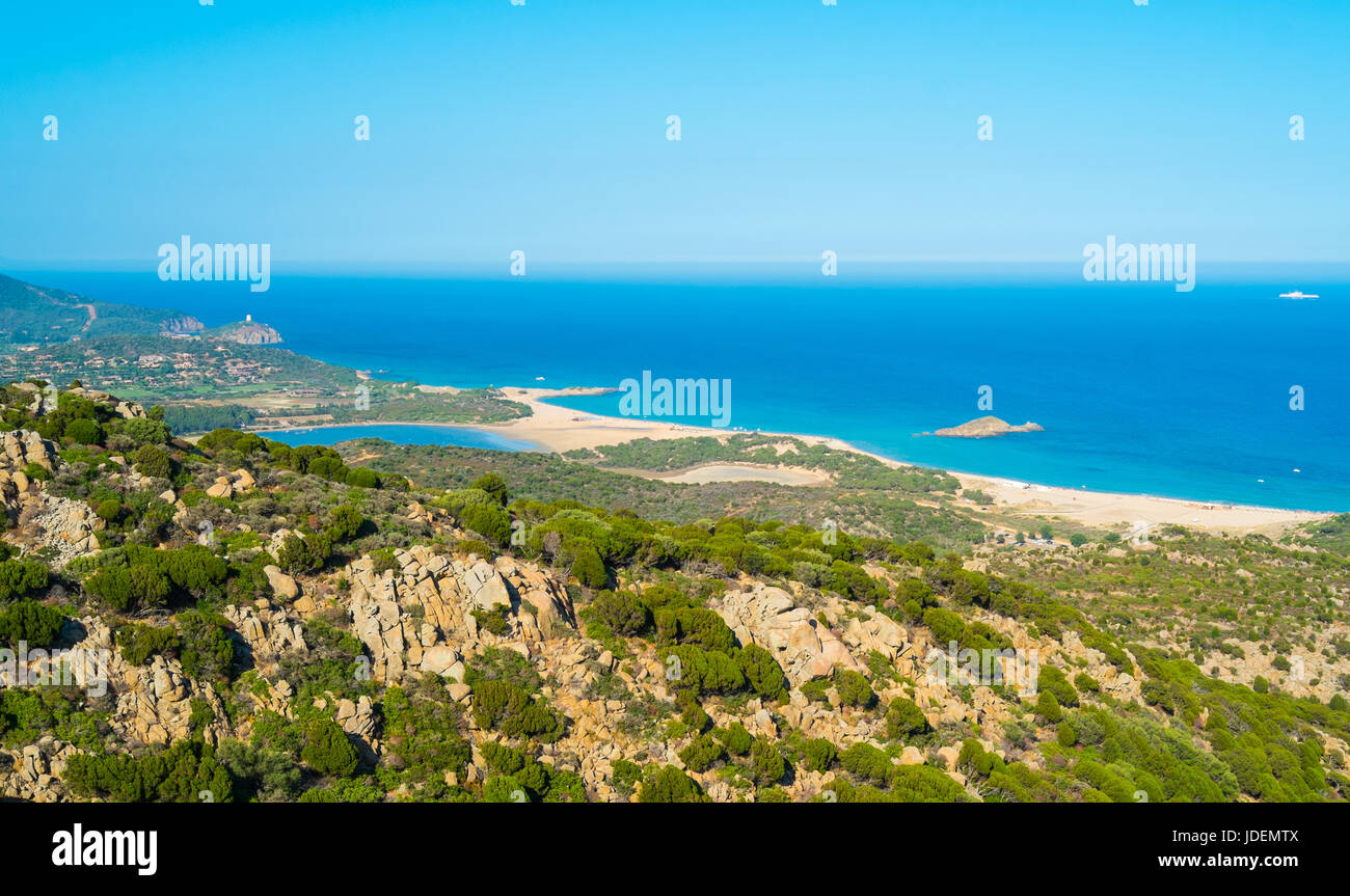 Aerial view of Chia beach, Sardinia, Italy Stock Photo - Alamy