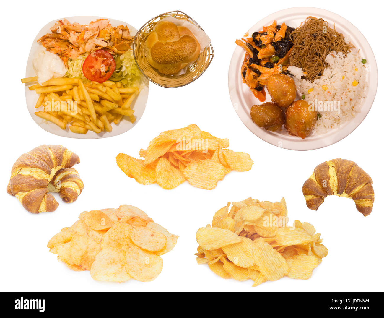 set of fast food items isolated on white background Stock Photo - Alamy