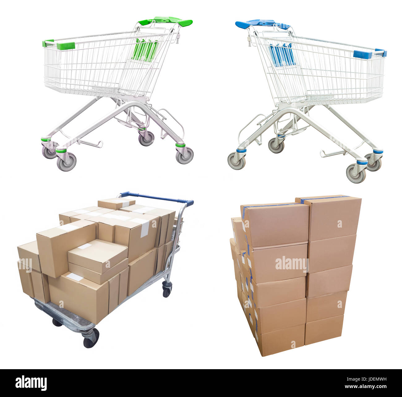 shopping cart and boxes isolated on white background Stock Photo - Alamy