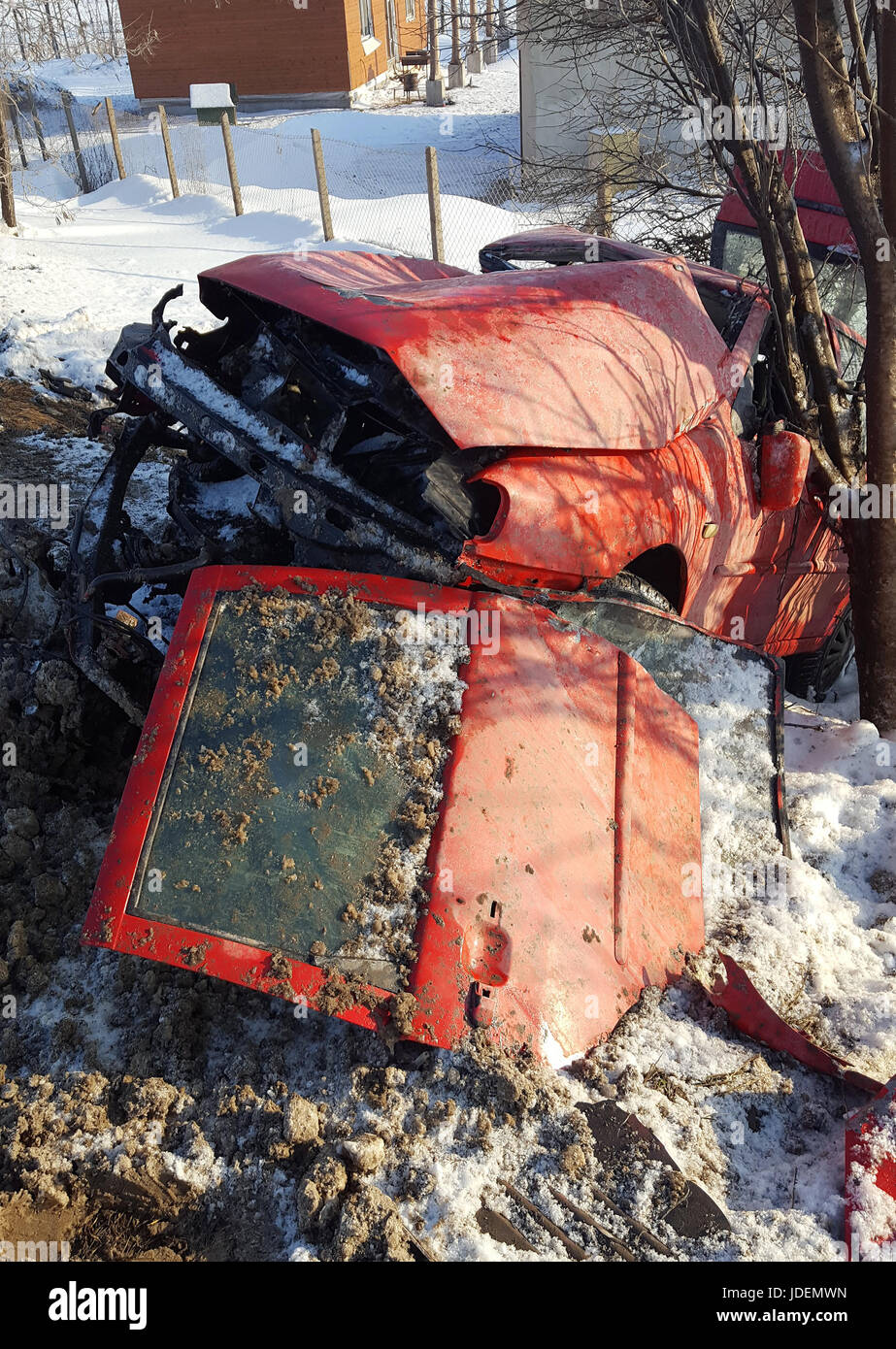 serious wrecked car in accident after crash Stock Photo - Alamy