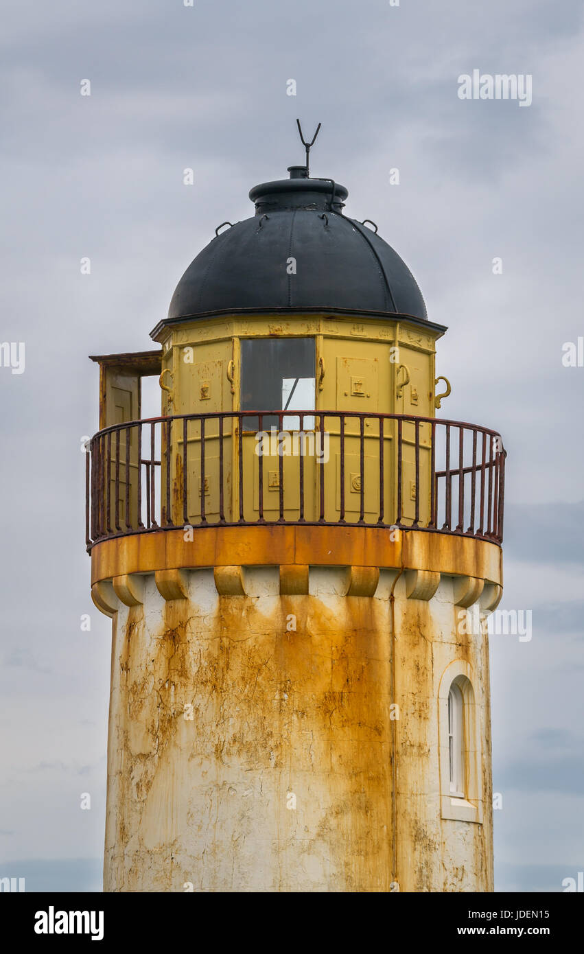 Close up view of top of rusty lighthouse, Isle of May, Firth of Forth ...