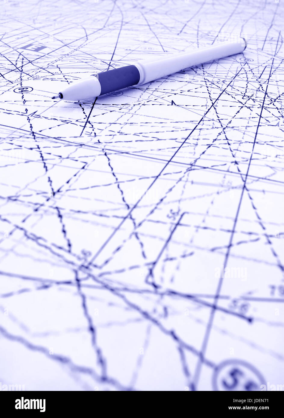 pen and blueprints for abstract construction project and business plan ...