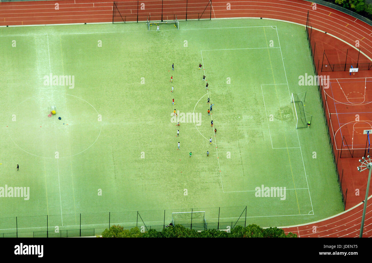 aerial view of football soccer stadium in a training match Stock Photo ...