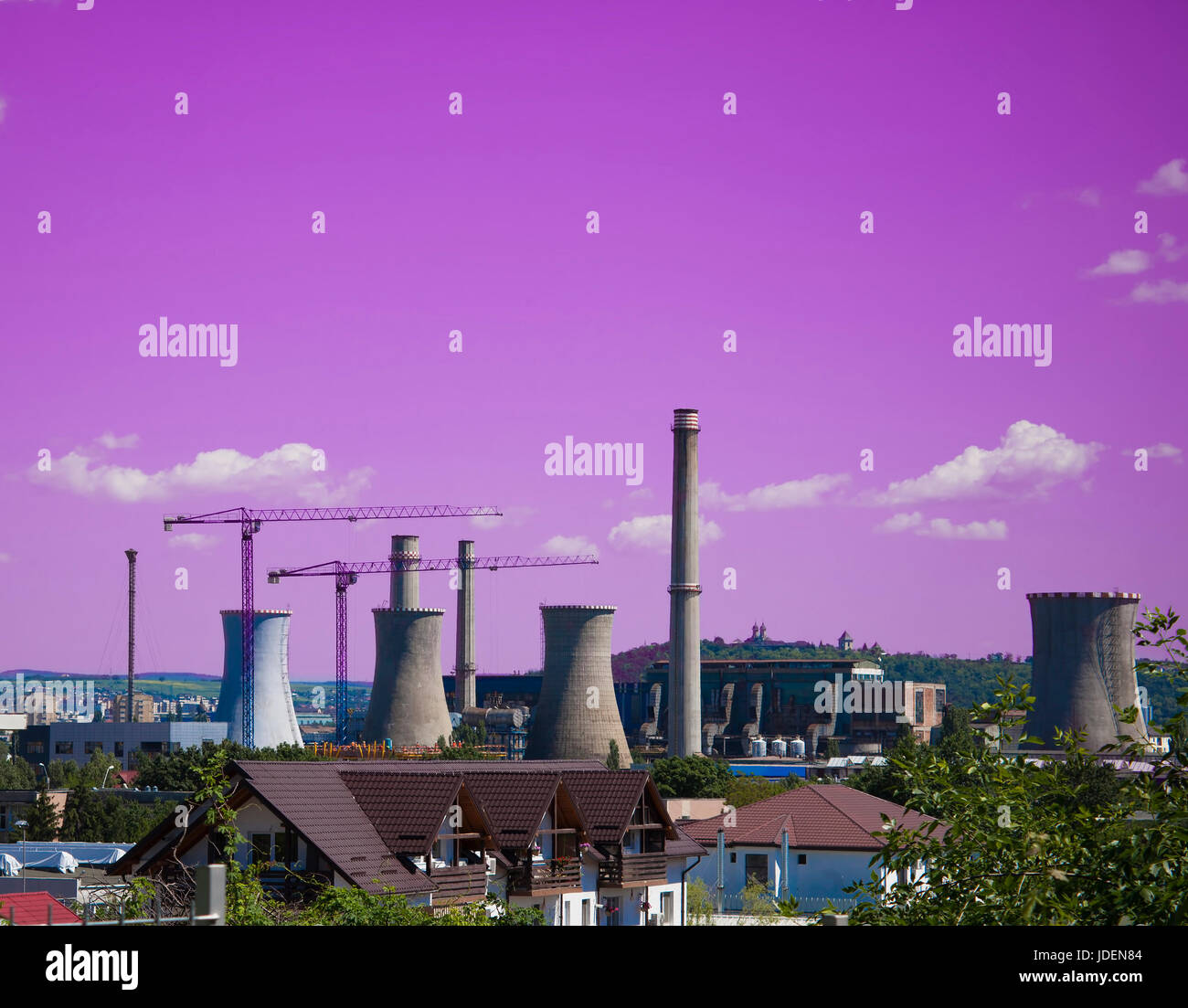 abstract concept of pollution with petrochemical plant in the city and ...