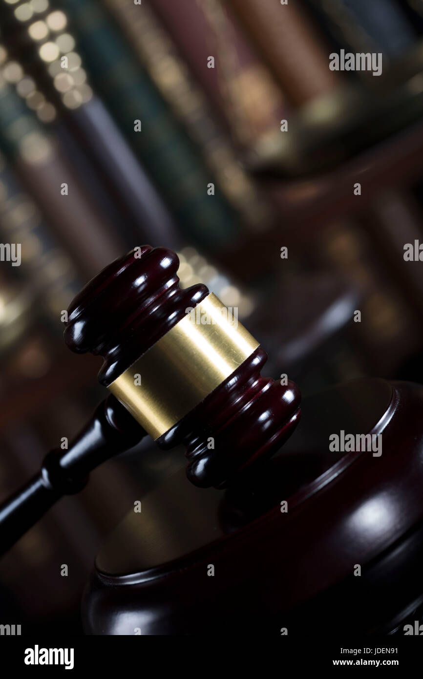 Gavel of the jugde, Themis in the court library Stock Photo - Alamy