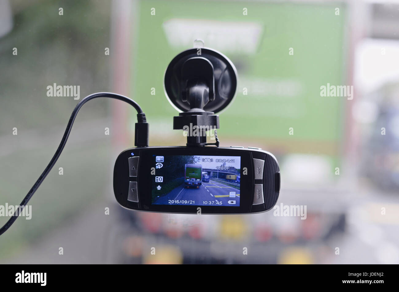 Video car camera fixed on windscreen. Recording style of driving ...