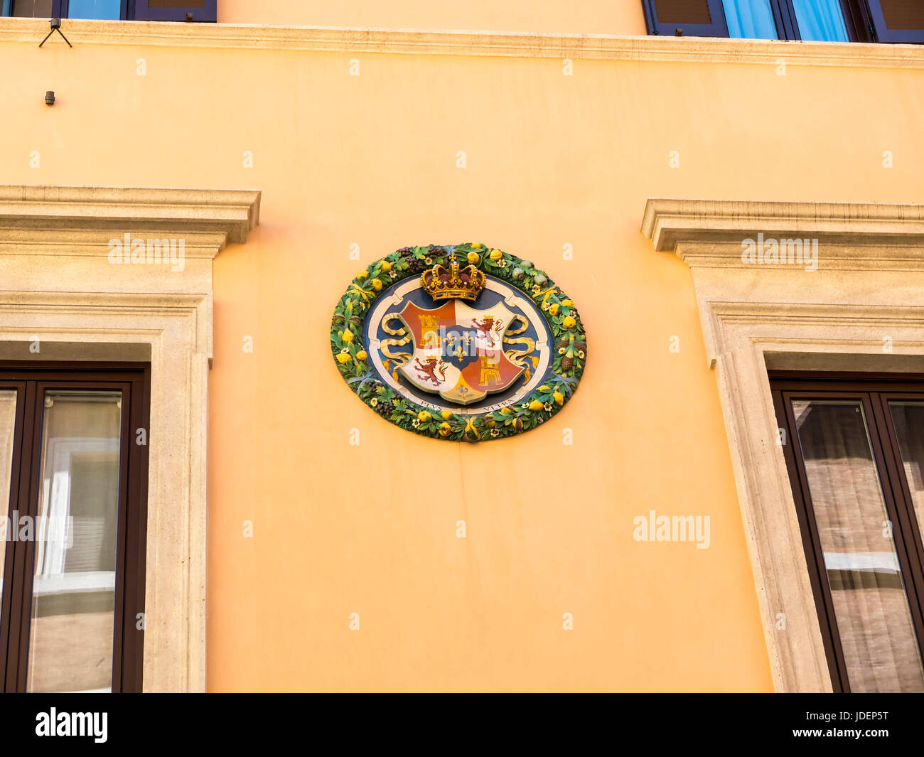 Architectural details of house with heraldic Roundels in the city of ...