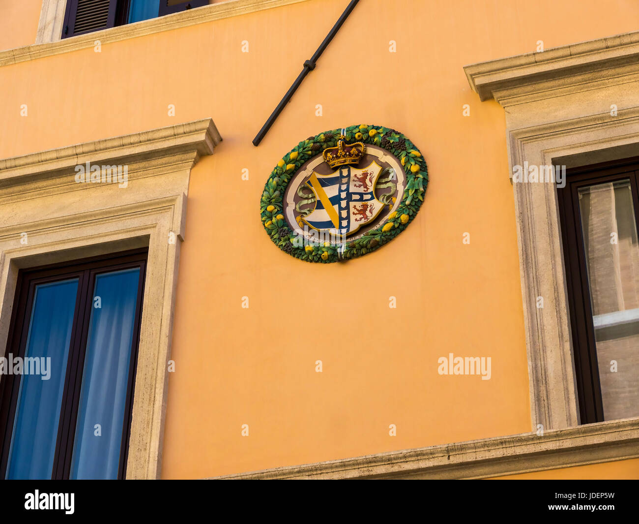 Architectural details of house with heraldic Roundels in the city of ...