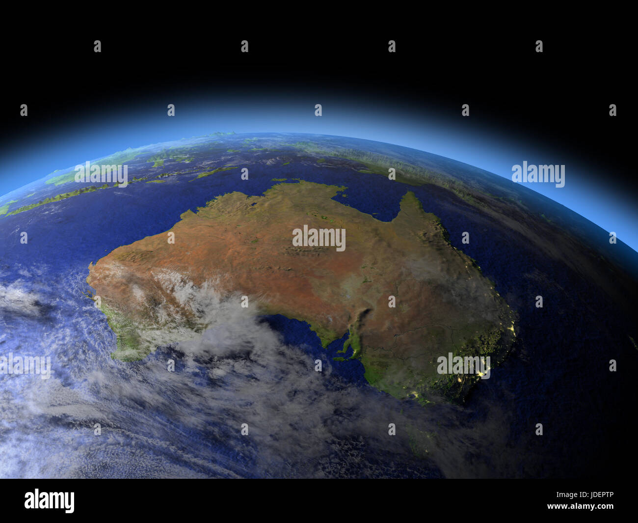 Australia as seen from earth's orbit in space in late evening. 3D ...