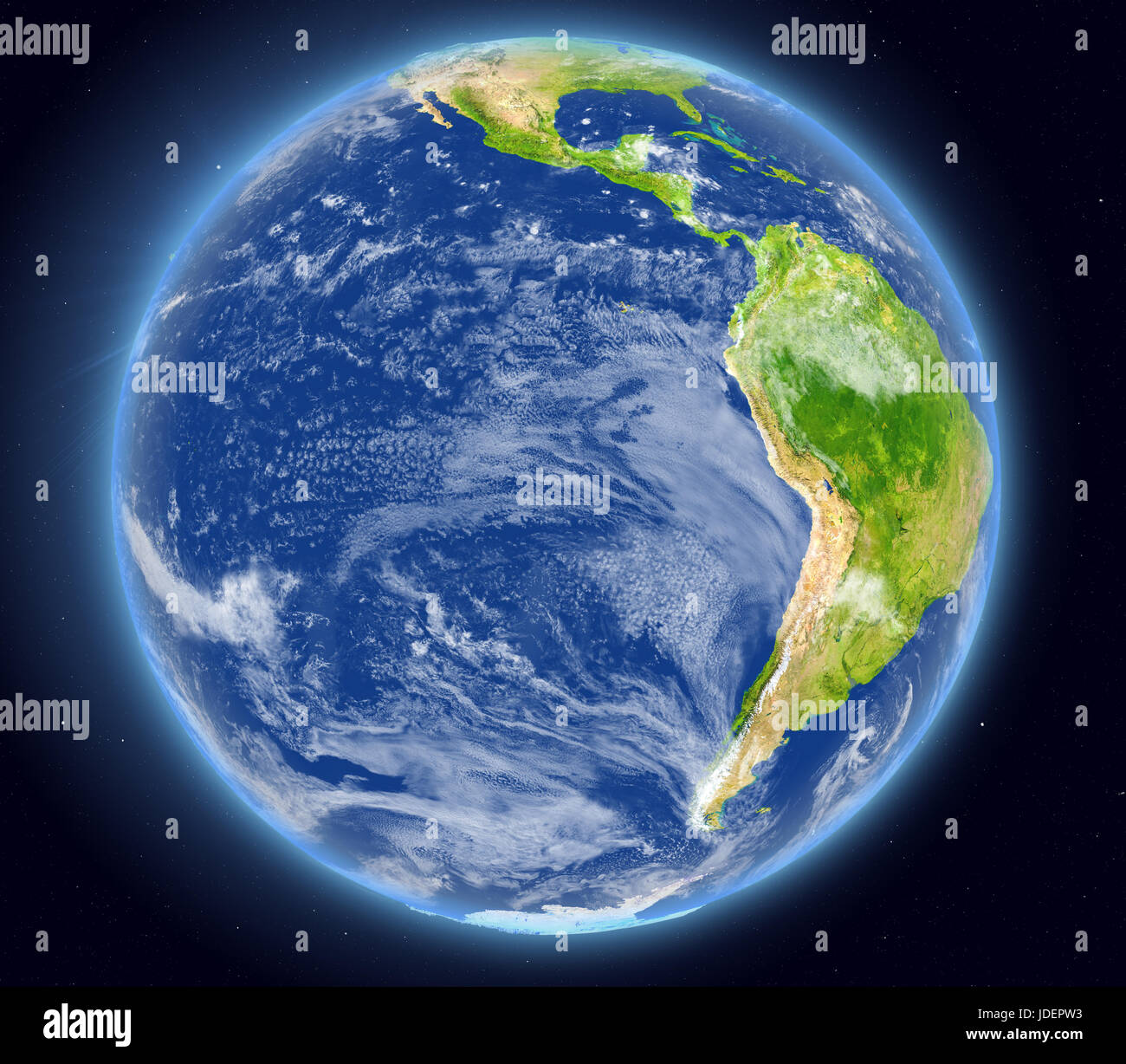 Eastern Pacific on planet Earth as seen from space. 3D illustration ...