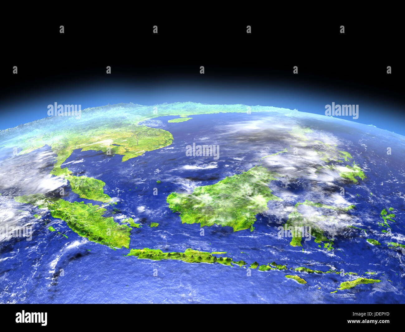 Indonesia as seen from earth's orbit in space on bright day. 3D ...