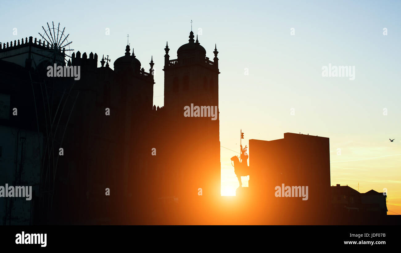 Cathedral Se do Porto silhouette during sunset, Porto, Portugal Stock ...