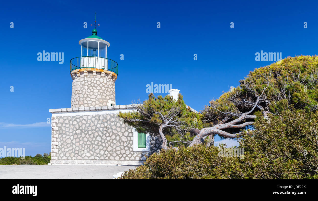 Skinari Lighthouse in summer season. It was manufactured in 1897 ...