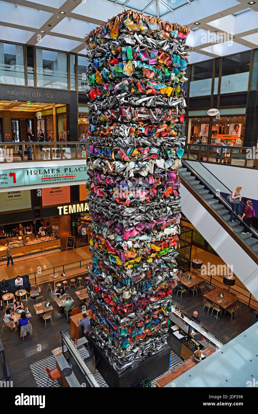 Atrium in the luxury shopping arcade The Q, with artwork The Tower of ...