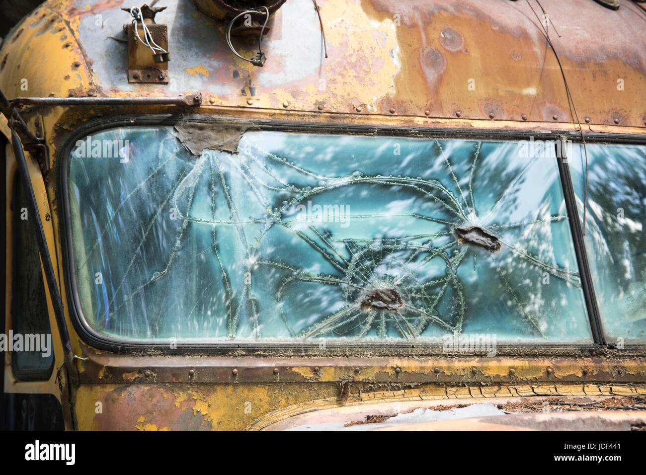 Broken window in bus hi-res stock photography and images - Alamy