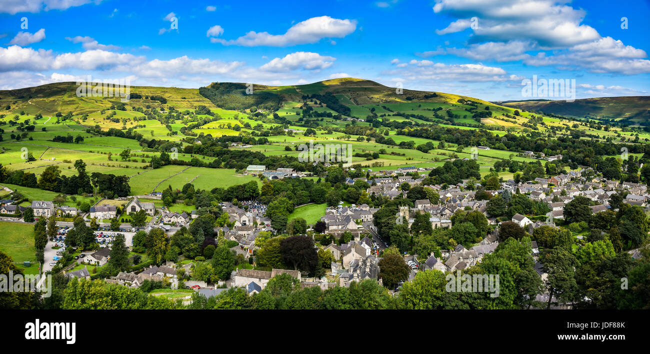 view of panoramic landscape of castleton taken from Peveril castle ...